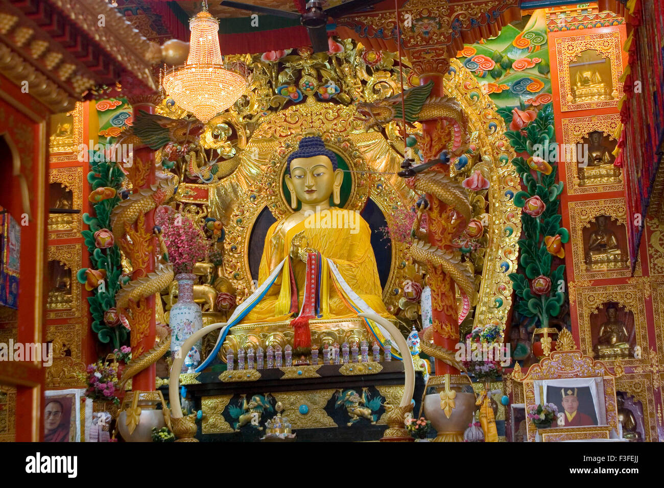 Statue of lord Buddha Tibetan style ; Vajra vidya Sansthan ; Sarnath ...