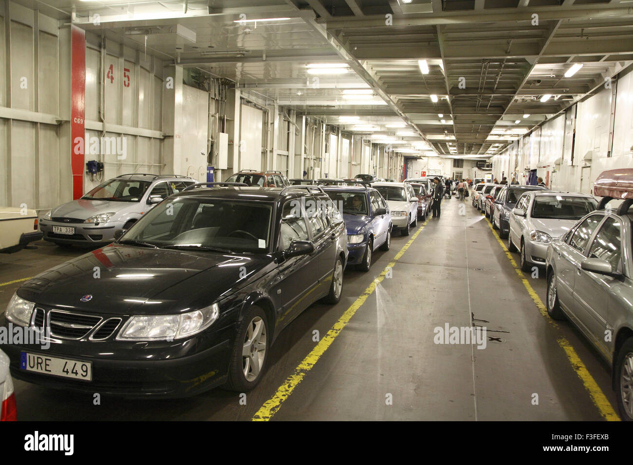 Parking area on boat ; many cars parked inside ; Stana line; Gothenburg ...
