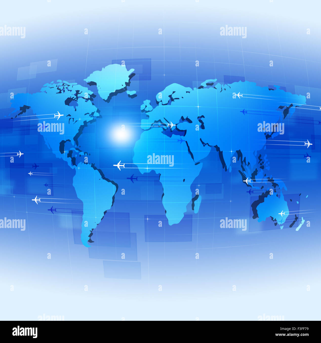 global aviation 3D background with planes over the map Stock Photo - Alamy