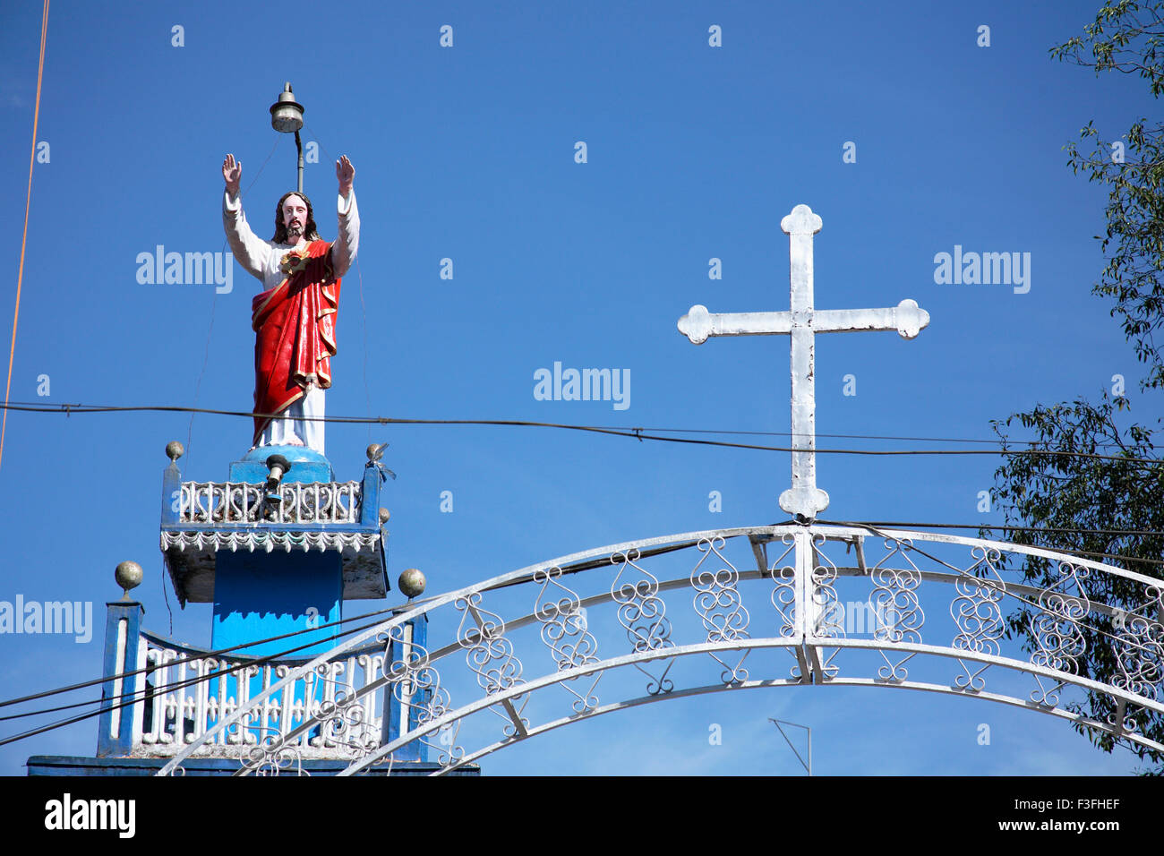 Statue of Jesus Christ raising his both hand for giving blessings with ...