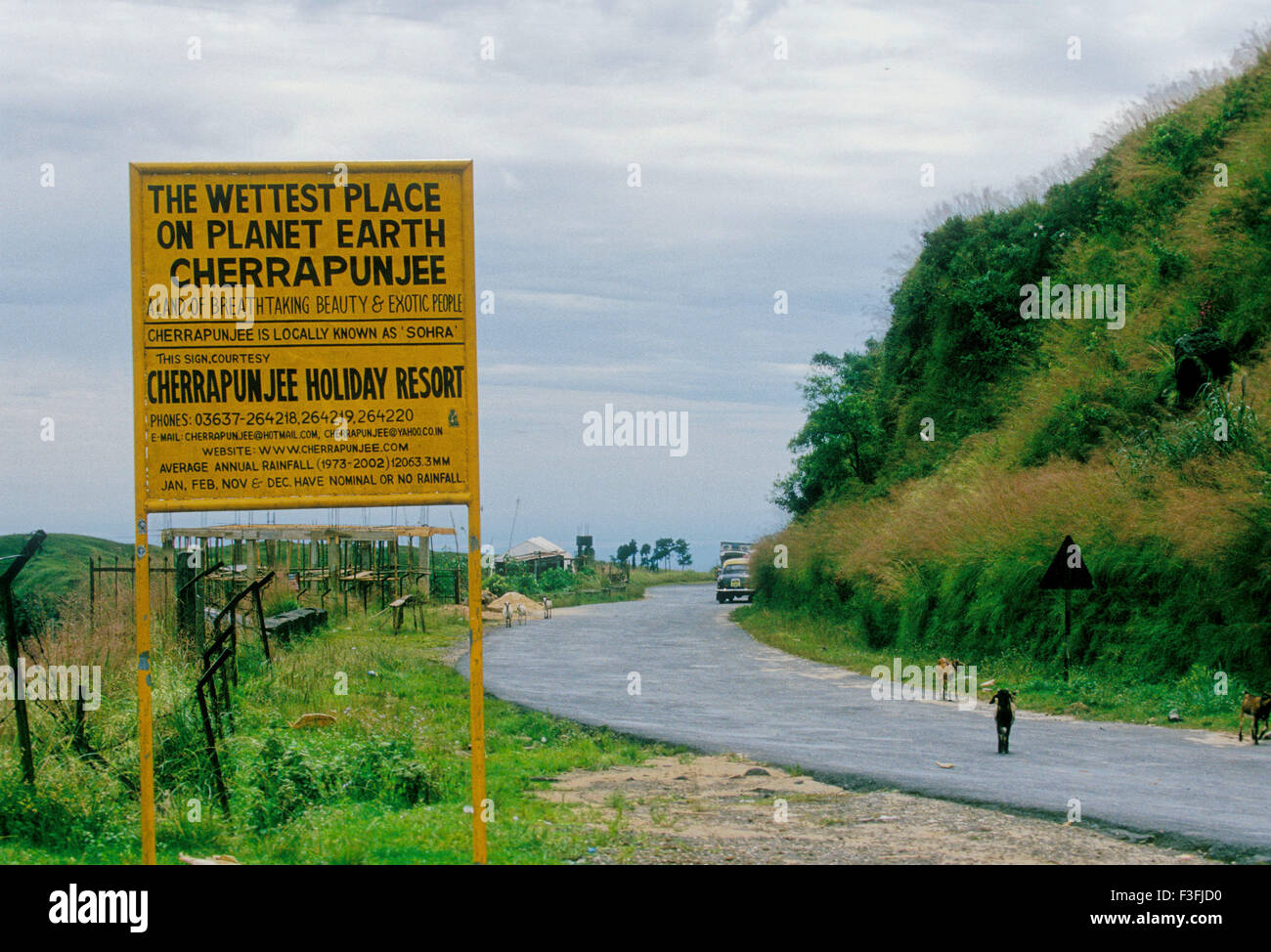 Cherrapunji ; Cherrapunjee ; name sign board of the wettest place in ...