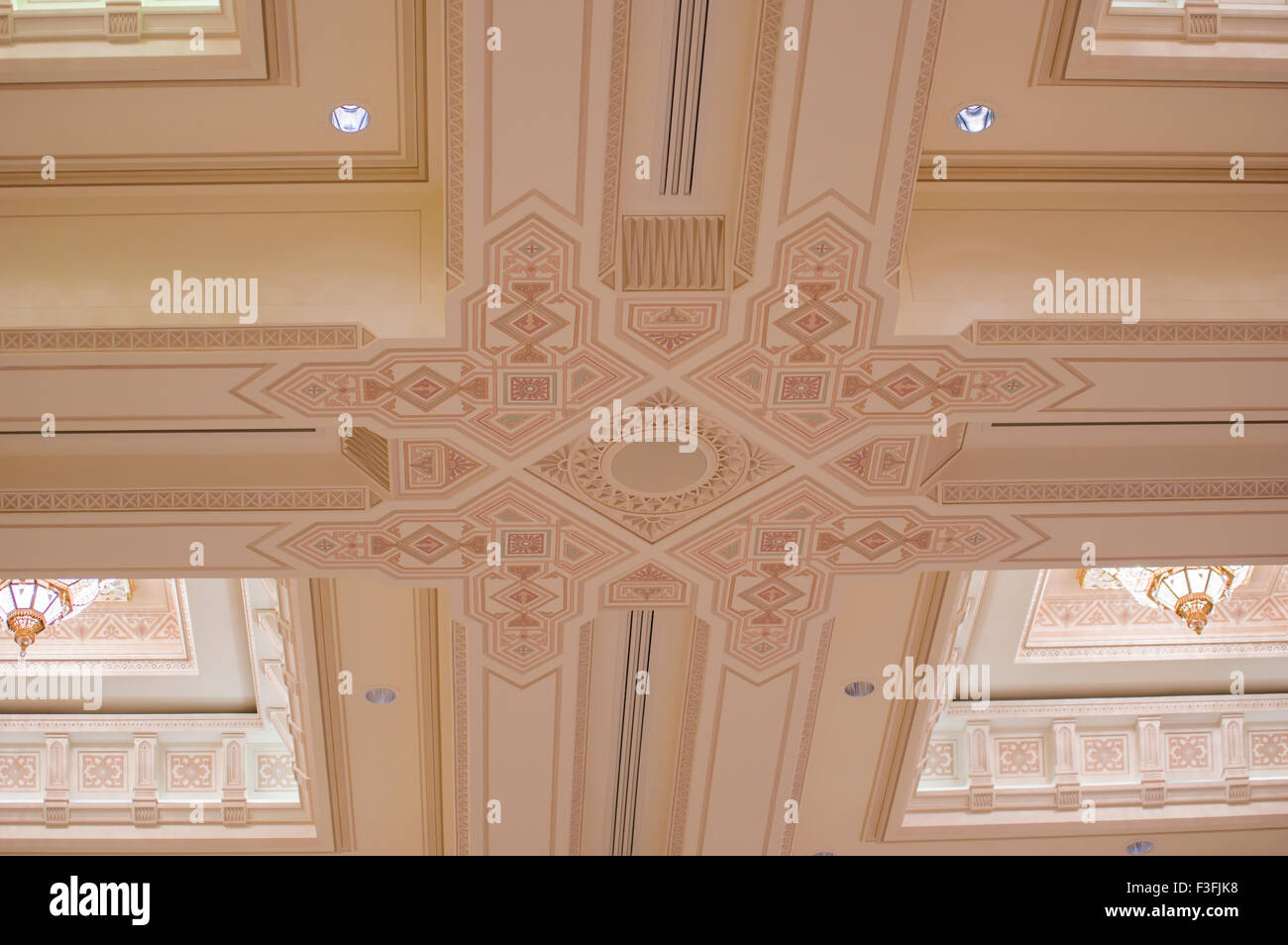 Ornate carved ceiling in the Royal Opera House in Shati Al-Qurm, Muscat ...