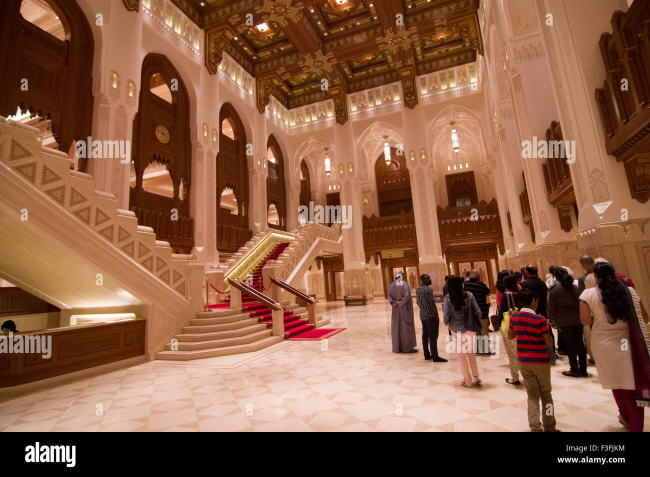 Lobby with high arches and an ornate wooden ceiling in the Royal Opera ...