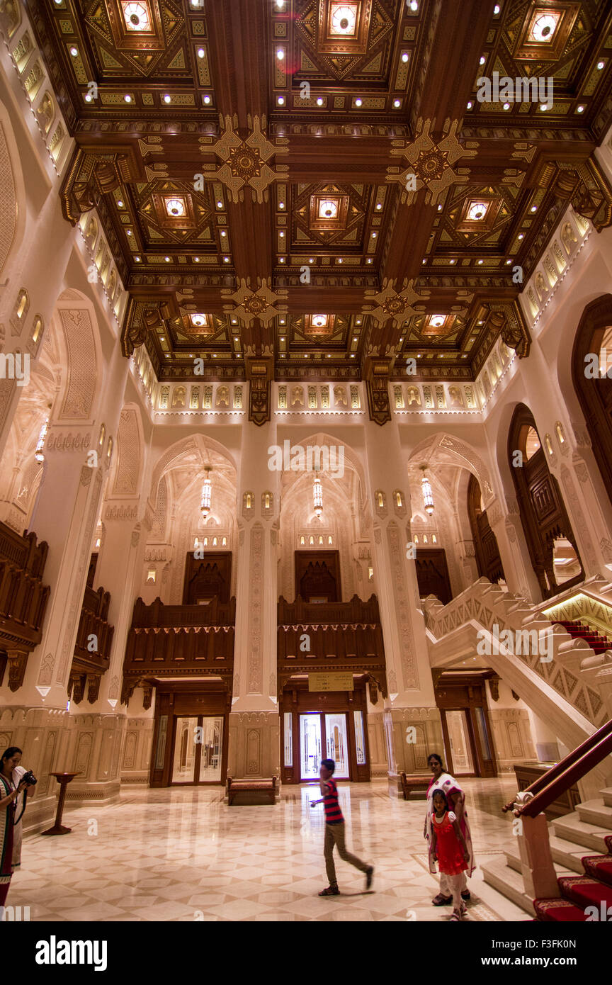 Lobby with high arches and an ornate wooden ceiling in the Royal Opera ...