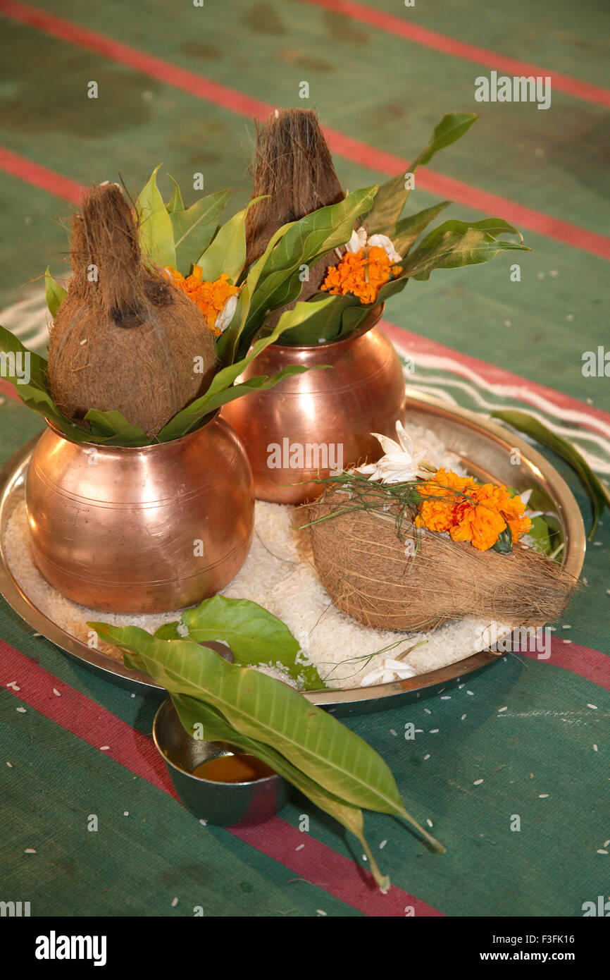 Kalash and pooja materials in wedding ceremony Stock Photo - Alamy