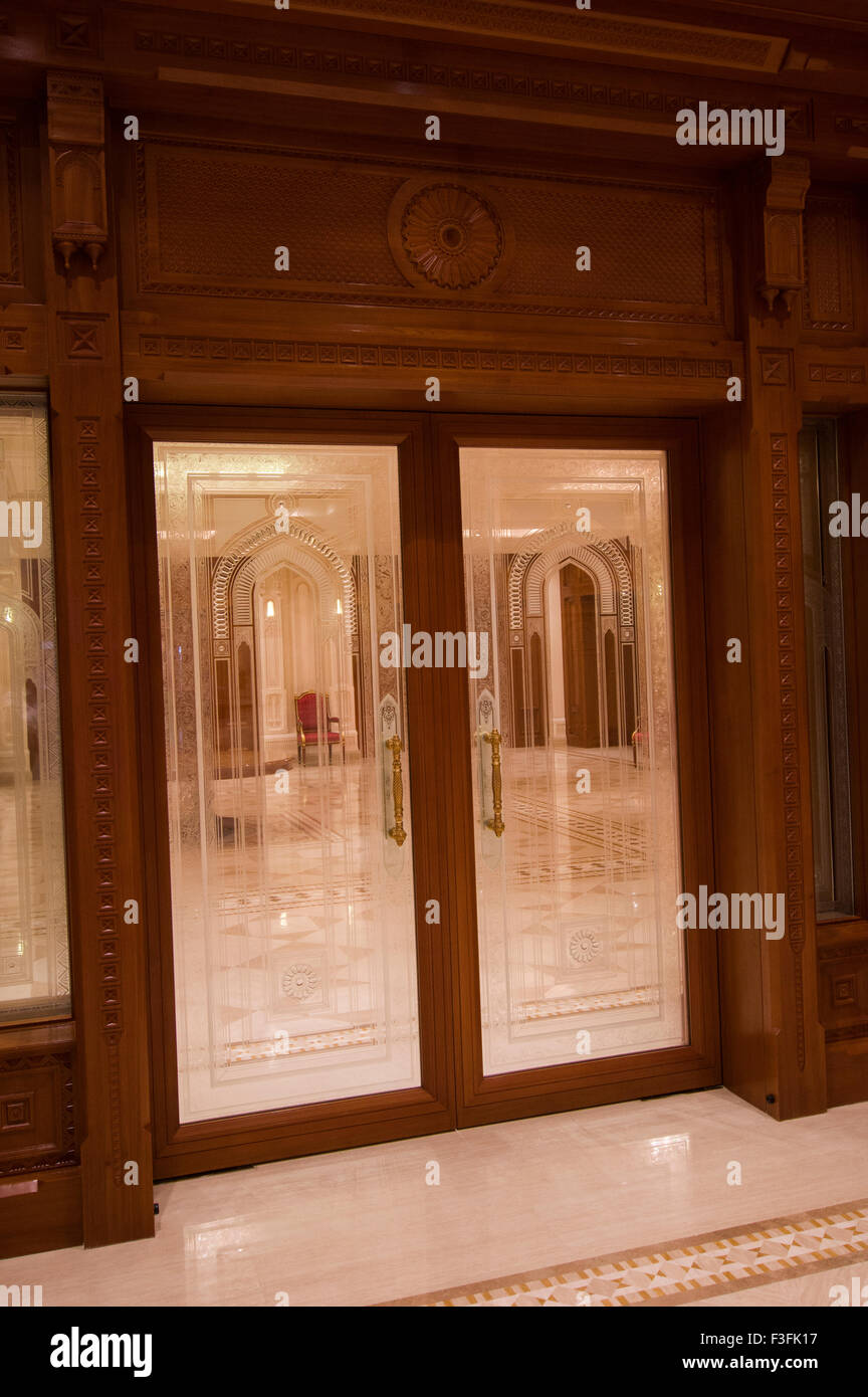 Art deco or Arabic style glass doors in the Royal Opera House in Shati ...