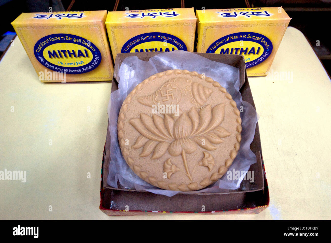 Sweets ; Sandesh on tray at mithai sweet shop ; Calcutta ; West Bengal ...
