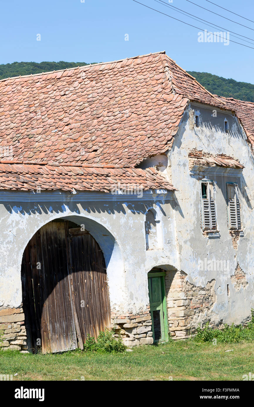 Traditional saxon village house facade in Viscri, Transylvania, Romania ...