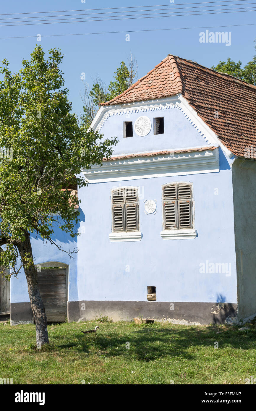 Traditional saxon village house facade in Roades, Transylvania, Romania ...