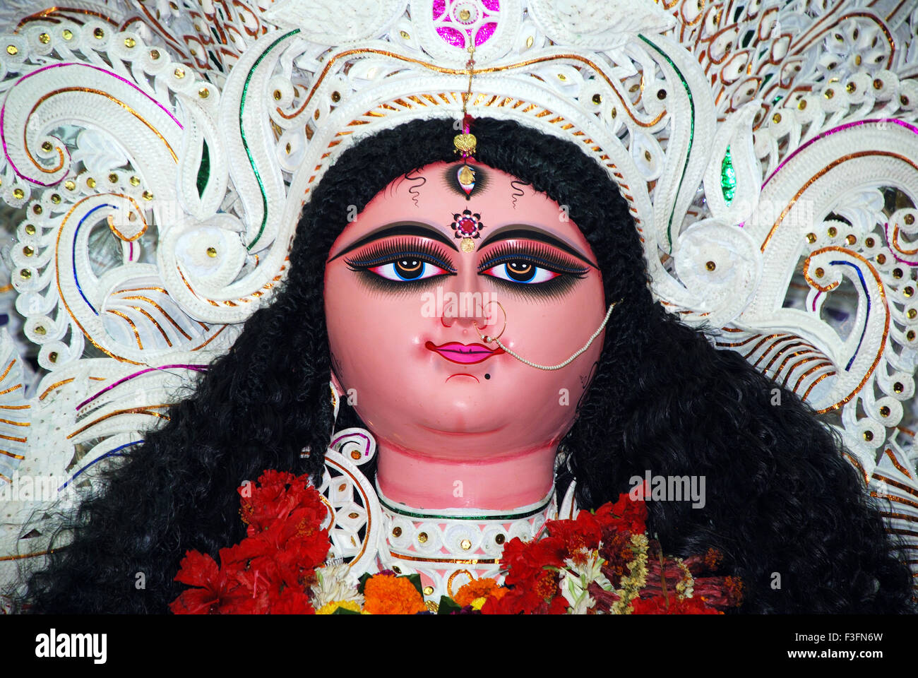 Decorative Durga clay model showing third eye open on Durga puja Stock ...
