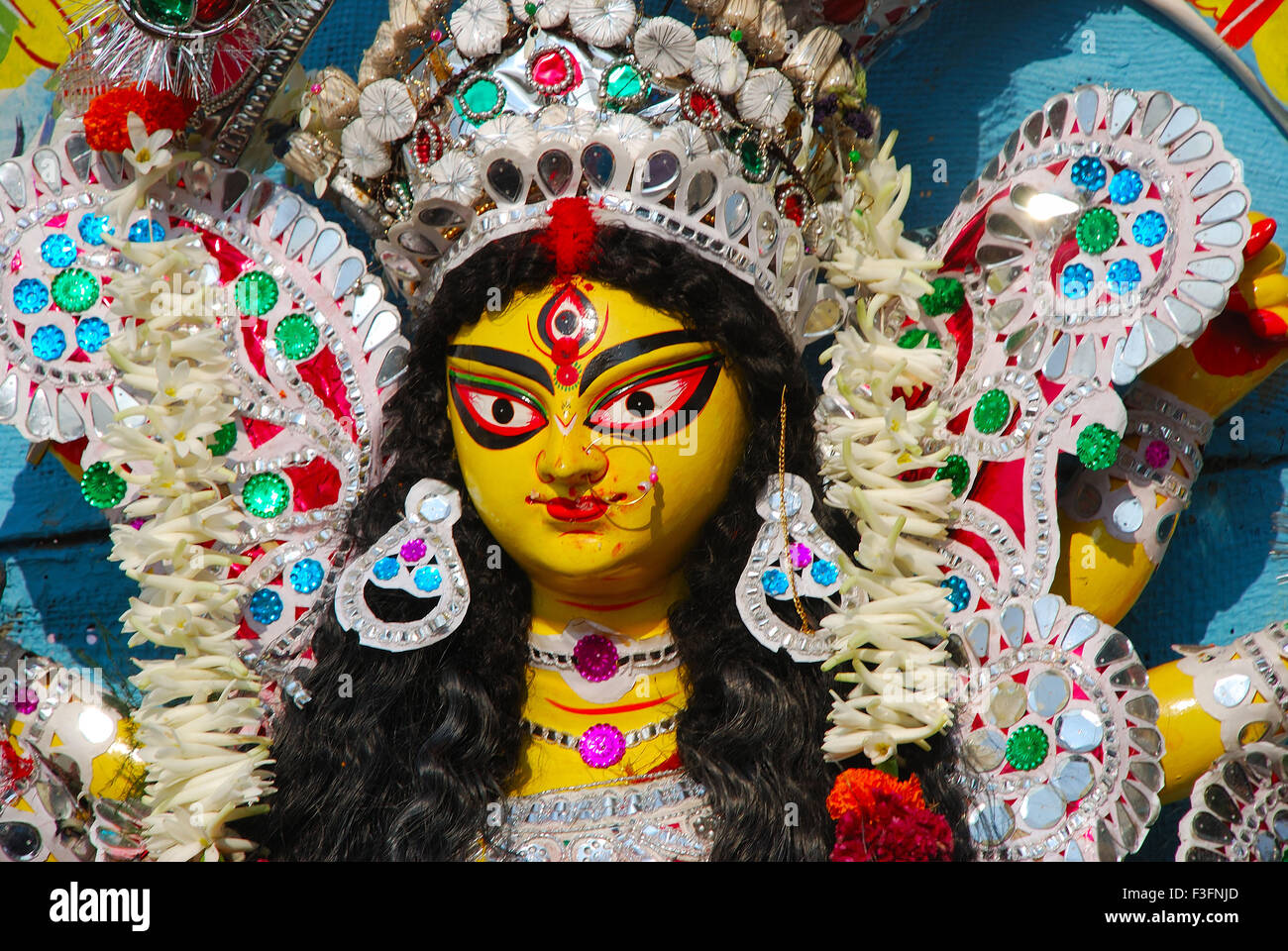 Decorative Durga clay model showing third eye open on Durga puja Stock ...
