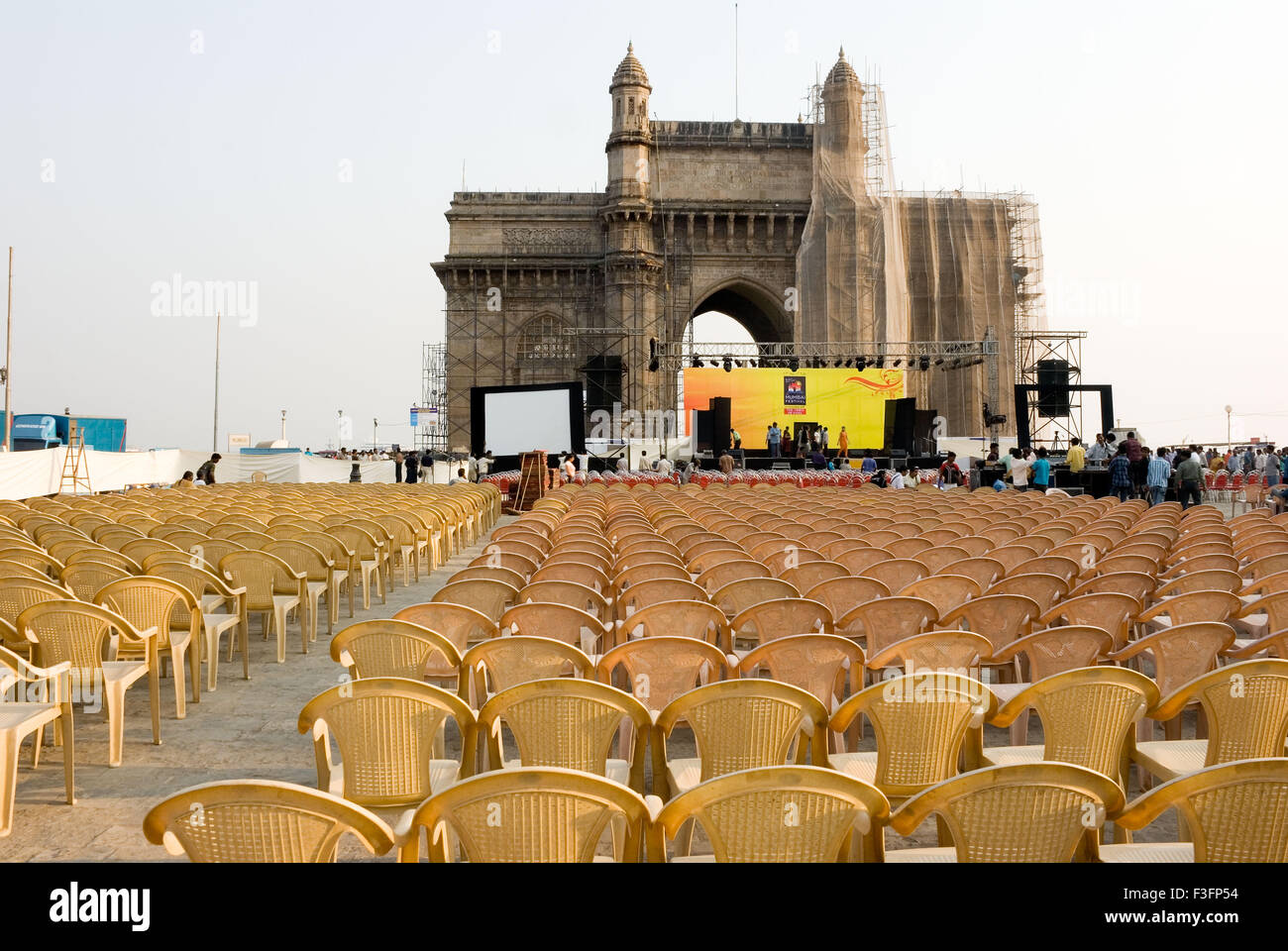 Empty chairs before Opening Ceremony of Mumbai festival at Gateway of ...