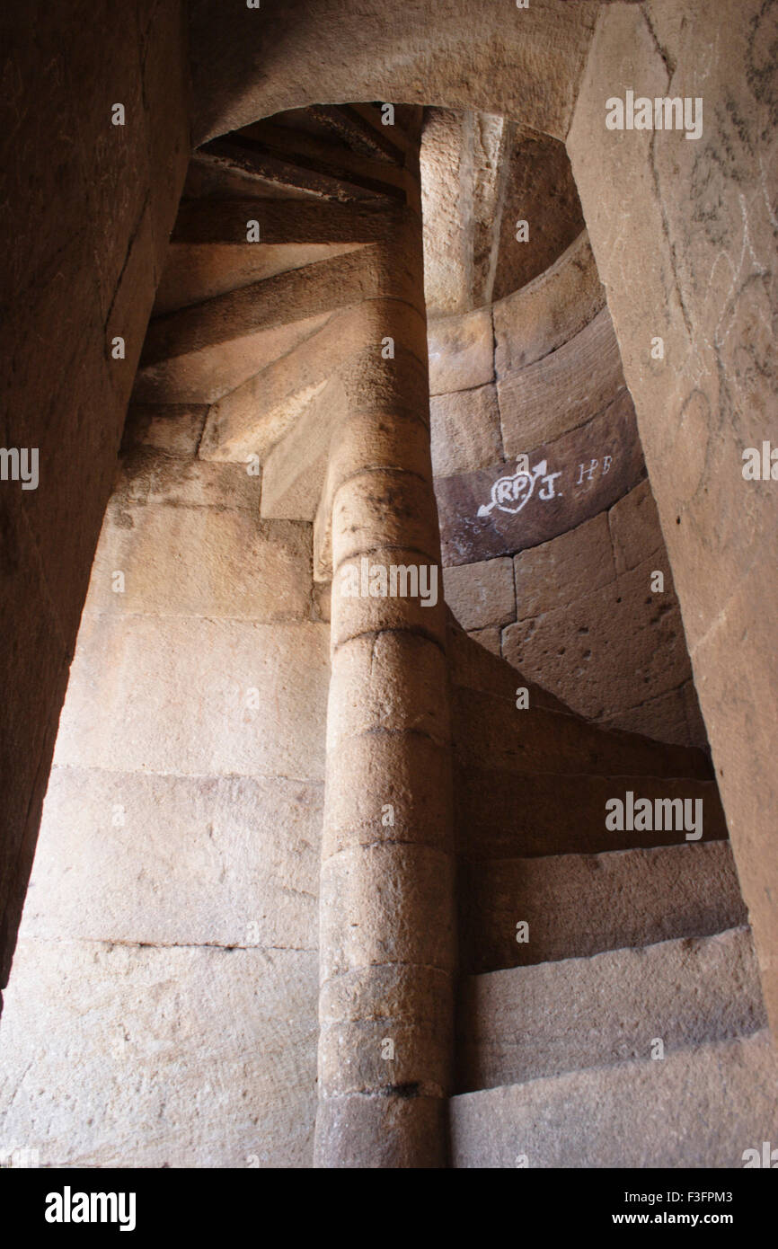 Stone spiral steps of fort Sahar ; Halol ; Gujarat ; India Stock Photo ...
