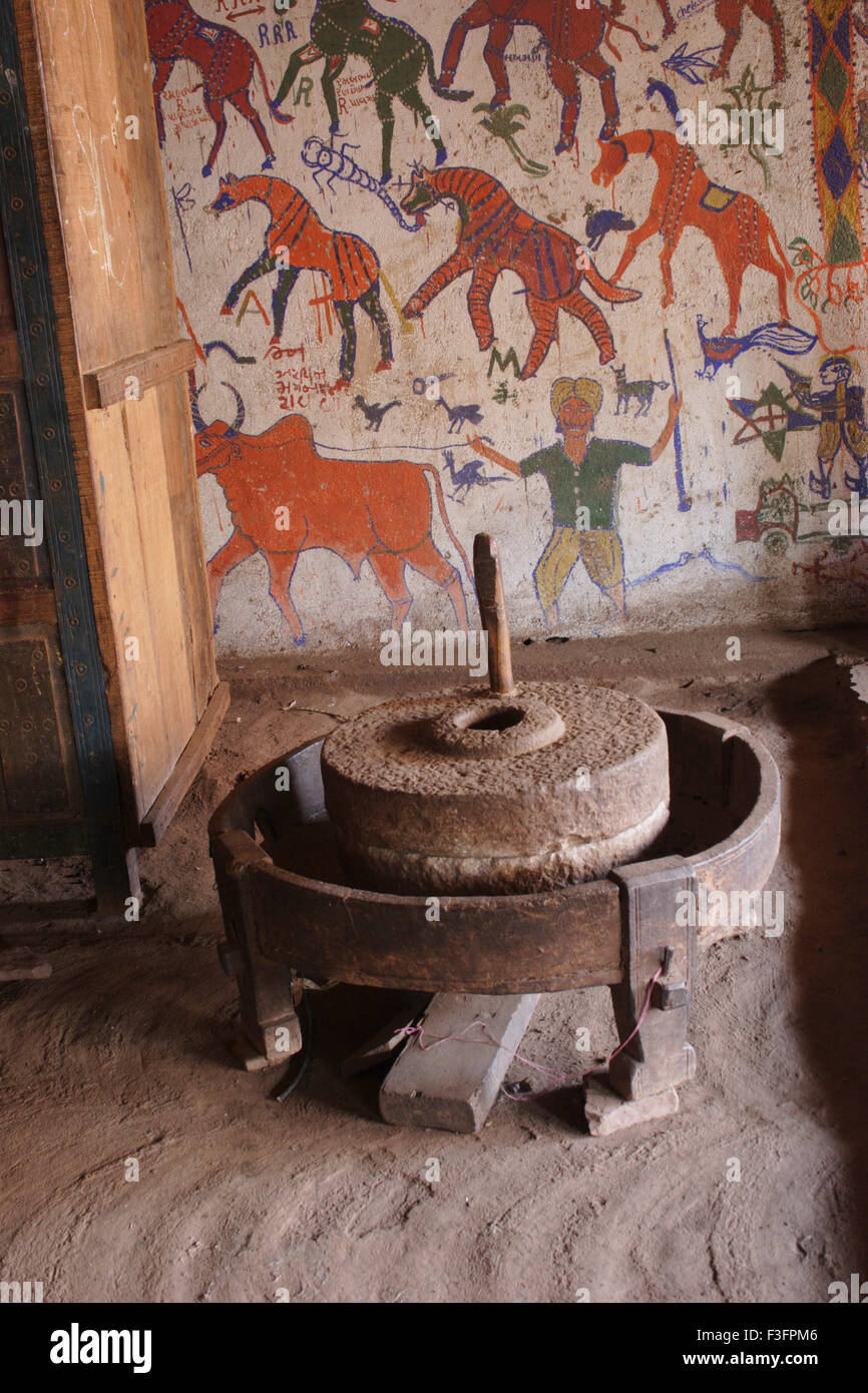 Chakki make atta from wheat used by Rathowa tribe ; Halol ; Gujarat ...