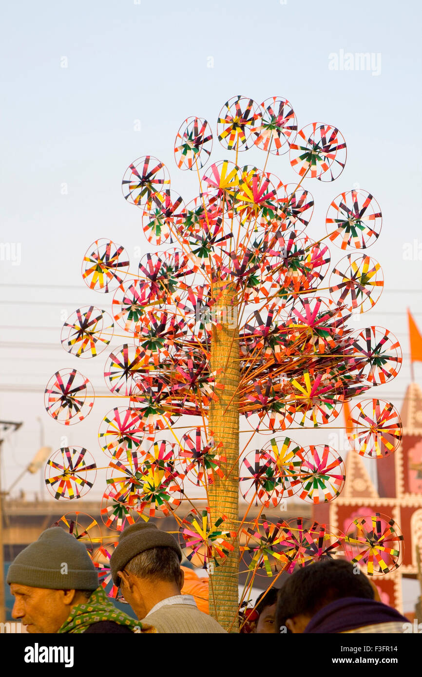 Colorful wind fans ; Allahabad kumbh mela ; Uttar Pradesh ; India Stock ...
