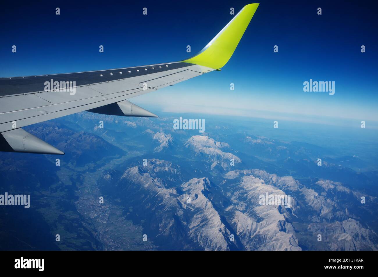 View of jet plane wing Stock Photo - Alamy