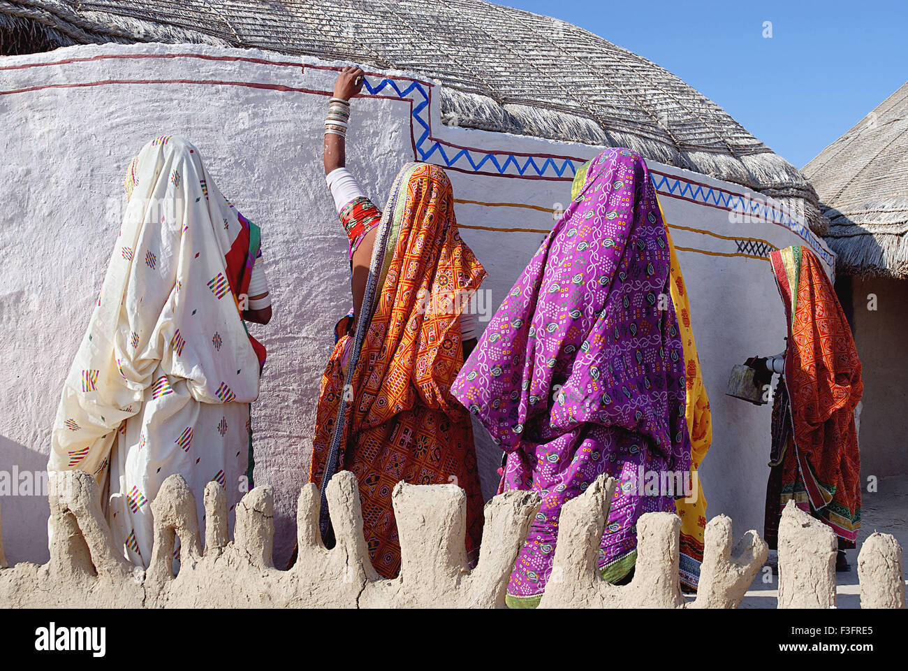 The local rabaris painting at the Shaam E Sarahad ; Banni ; Kutch ...