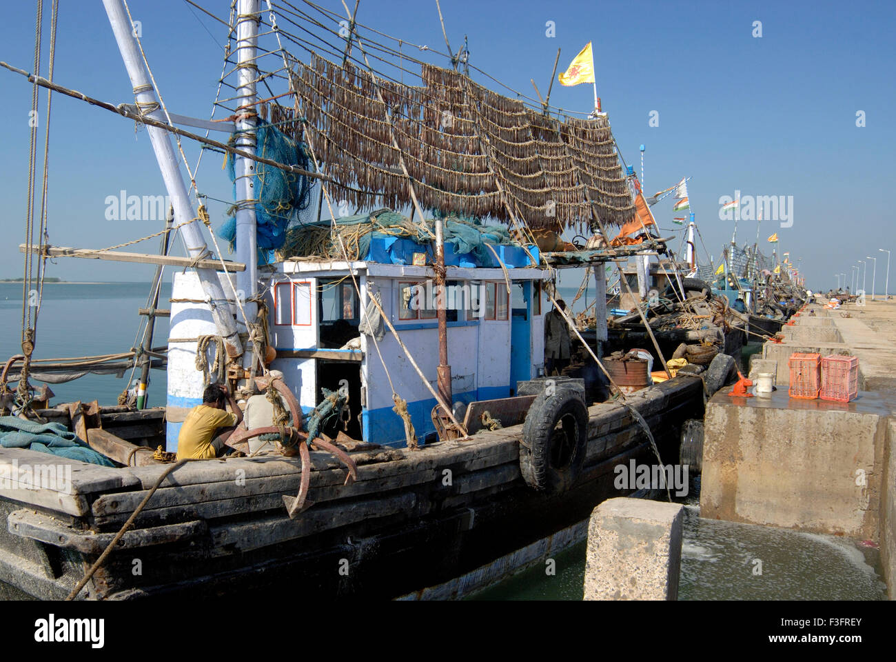 Fishing Boats lined up ; Fishermen's Village at Jakhau ; Kutch ...