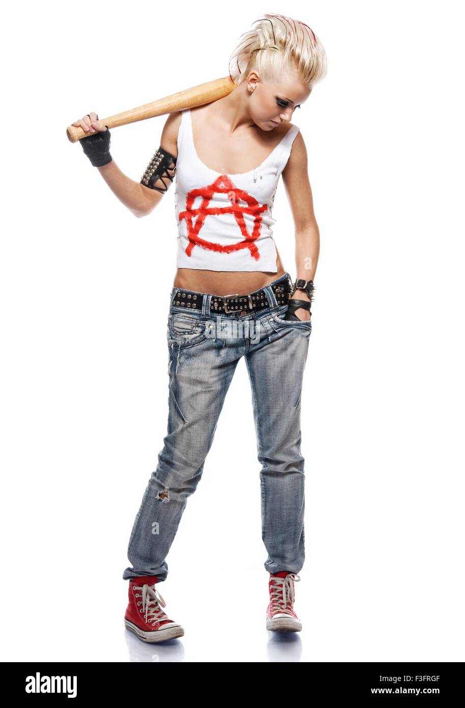 Punk girl with a bat isolated on white Stock Photo - Alamy