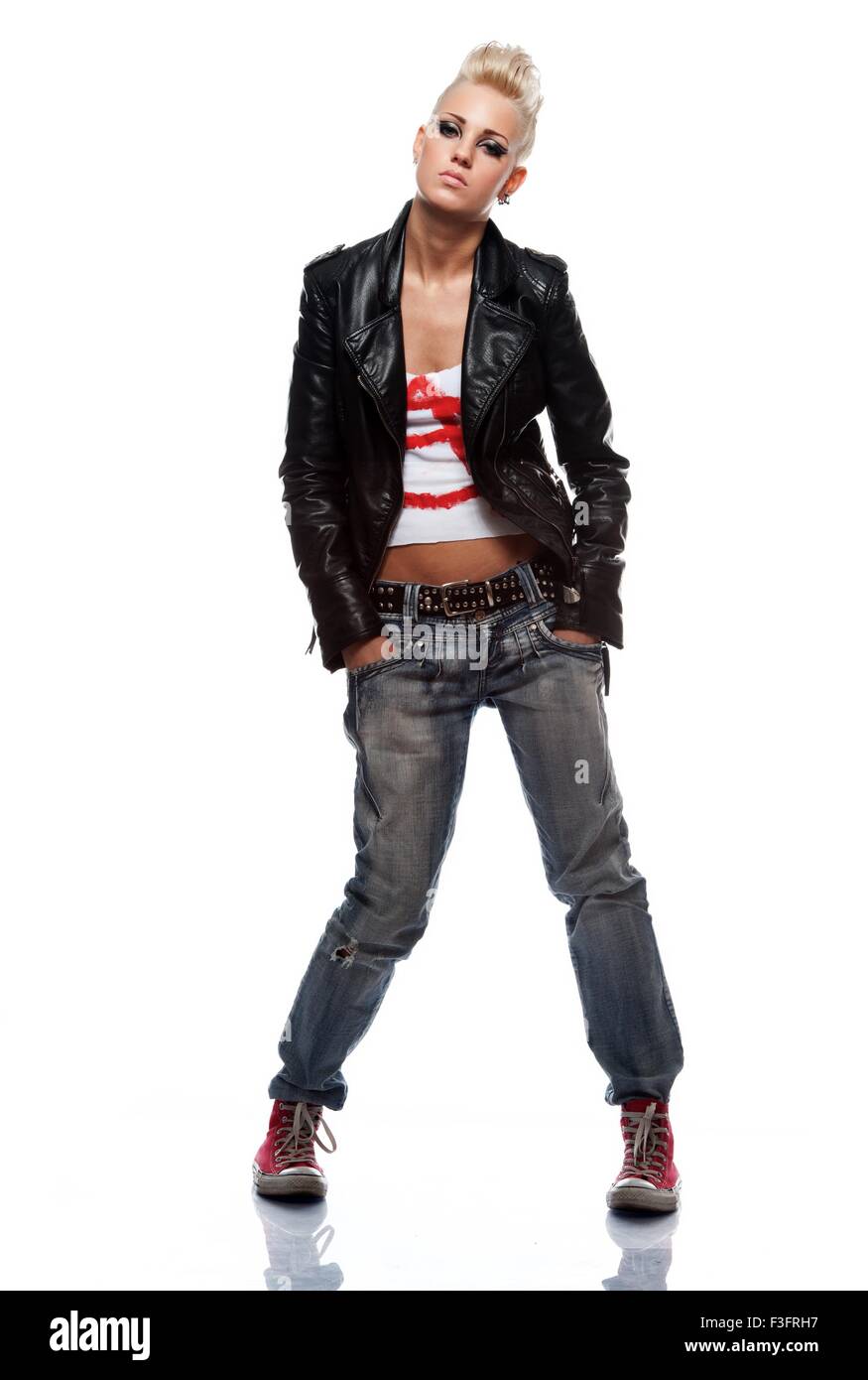 Punk girl wearing leather jacket Stock Photo - Alamy