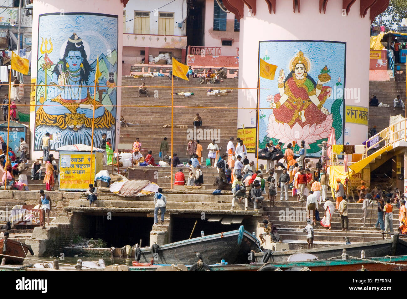 Background painting of lord Shiva and goddess Ganga at Ganga river ...