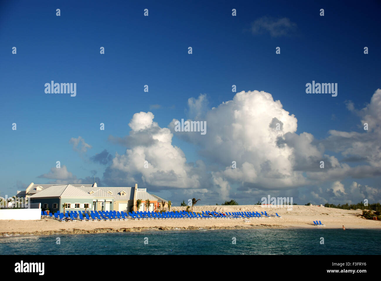 Beach chairs lined up ; Grand turk ; Turks and Caicos Islands ; British ...
