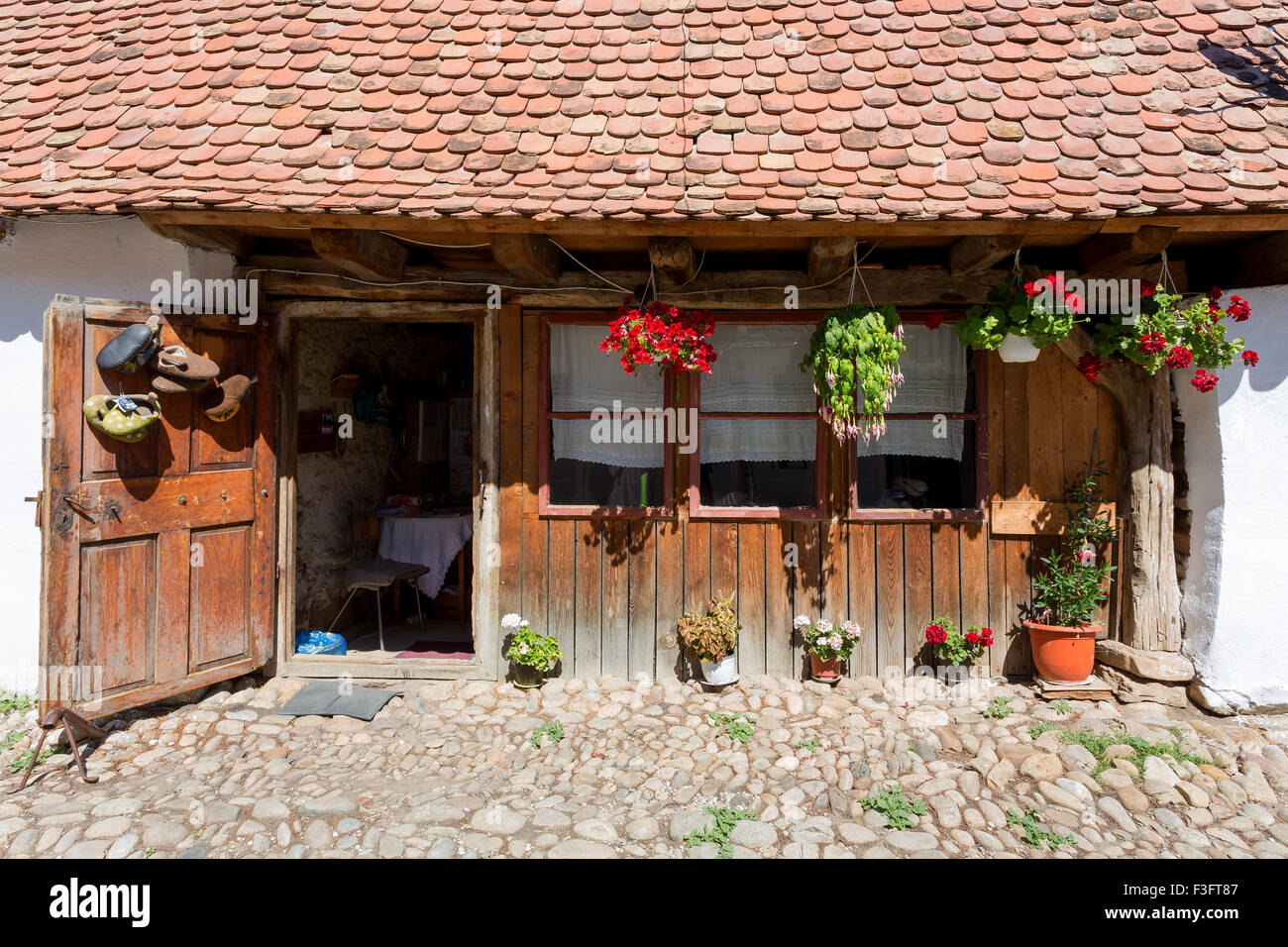 Traditional saxon village house facade in Viscri, Transylvania, Romania ...