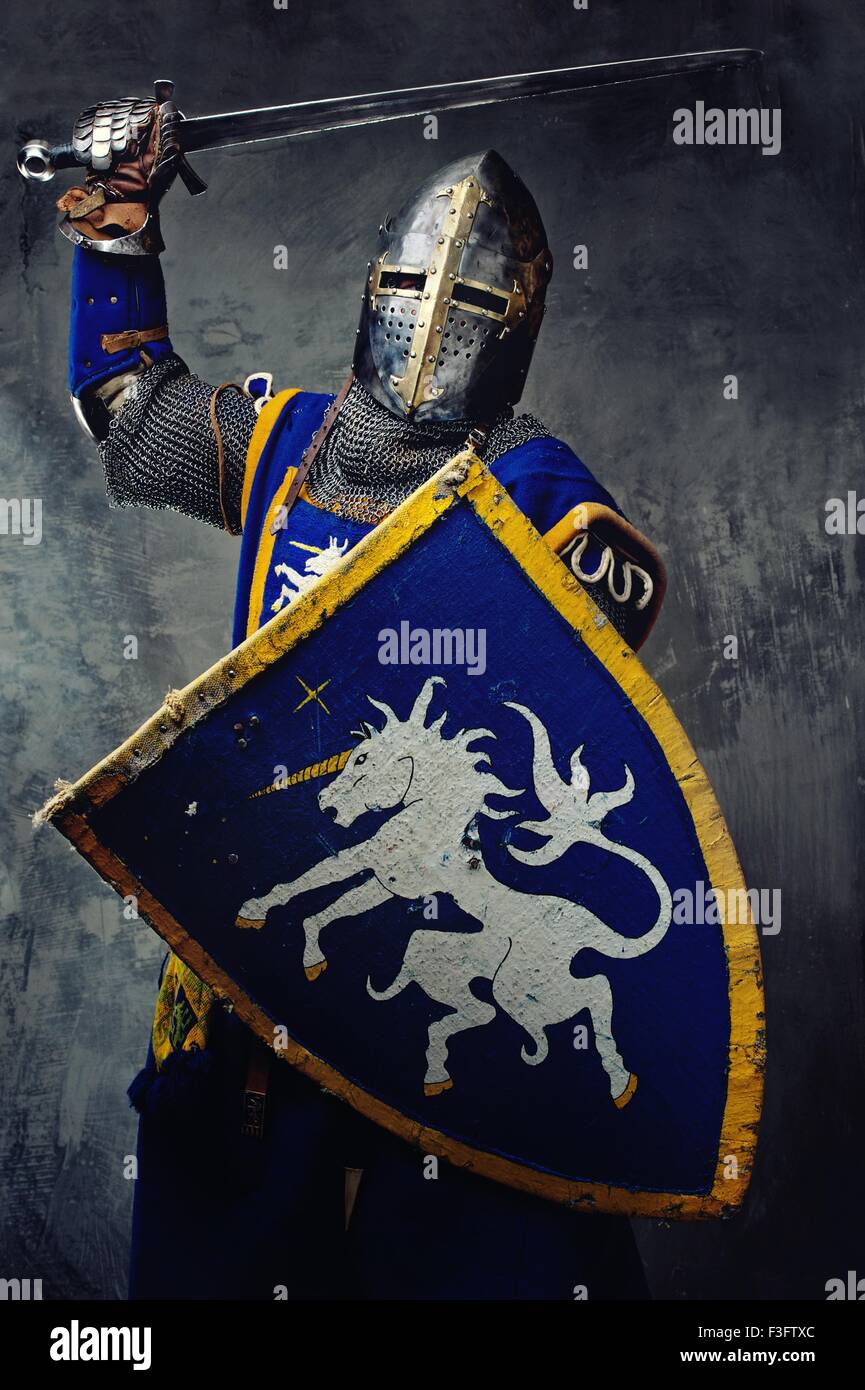 Blue medieval knight in armor hi-res stock photography and images - Alamy