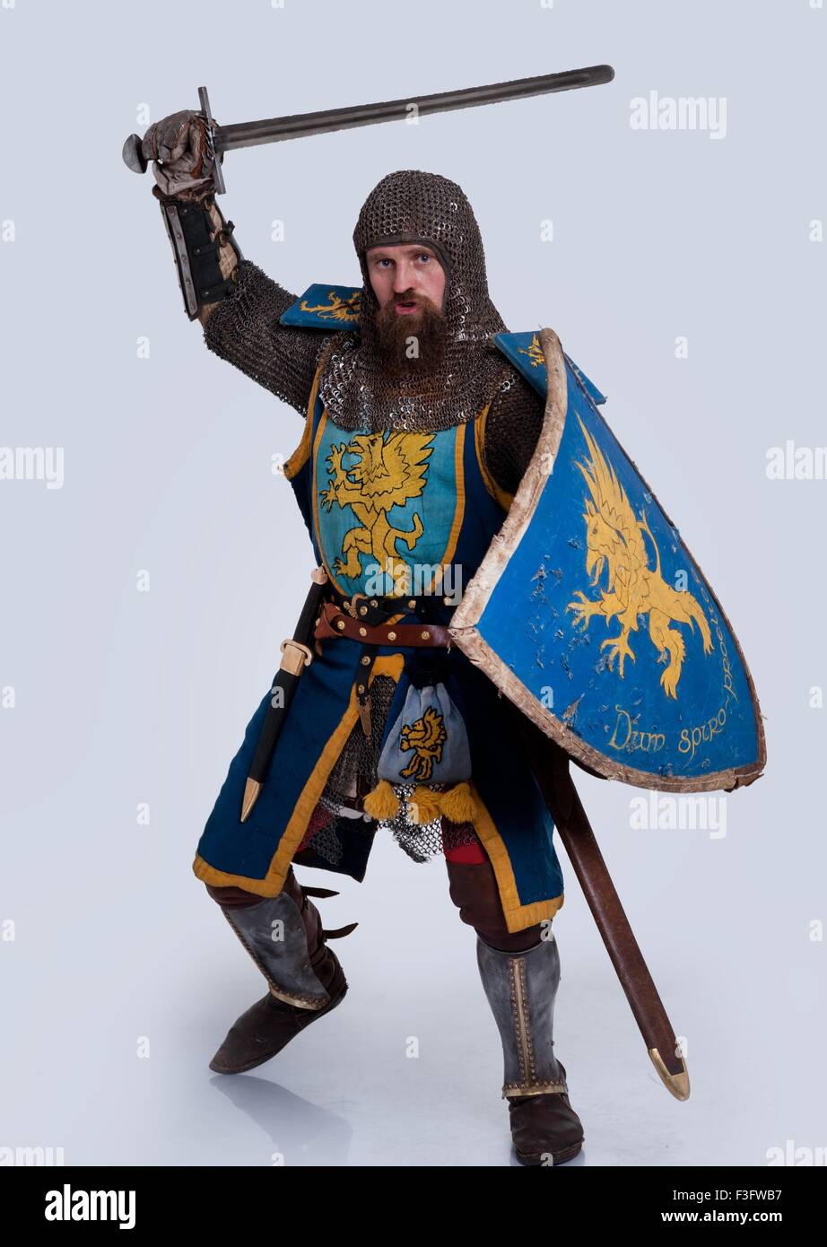 Medieval knight in attack position Stock Photo - Alamy