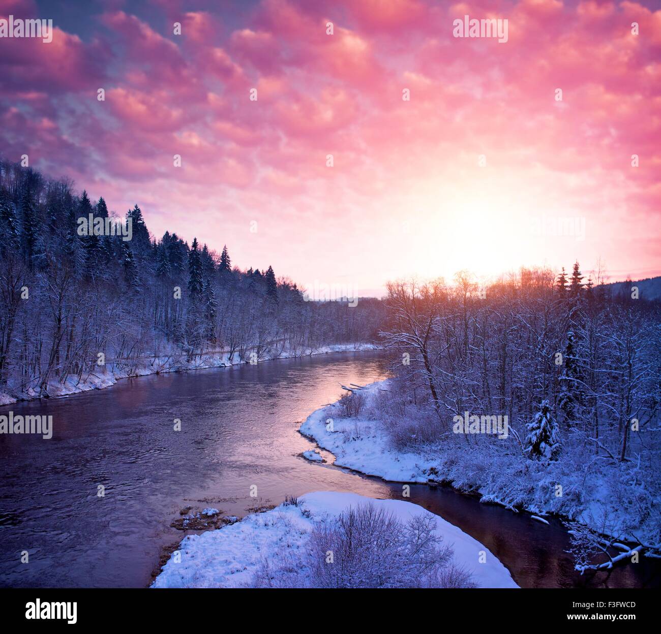 Beautiful river in winter landscape Stock Photo - Alamy