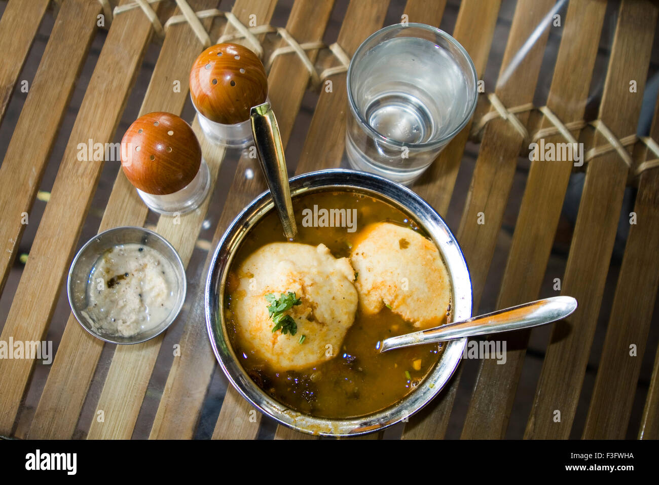 Glass salt bowl coconut chatni and rice idli sambar at Bhopal zoo ...