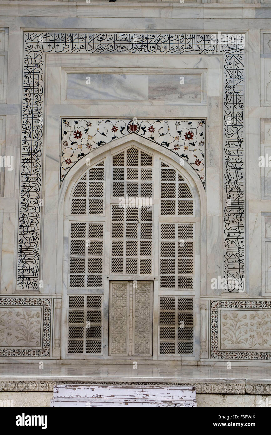 Taj mahal curving window on marble ; Agra ; Uttar Pradesh ; India Stock ...