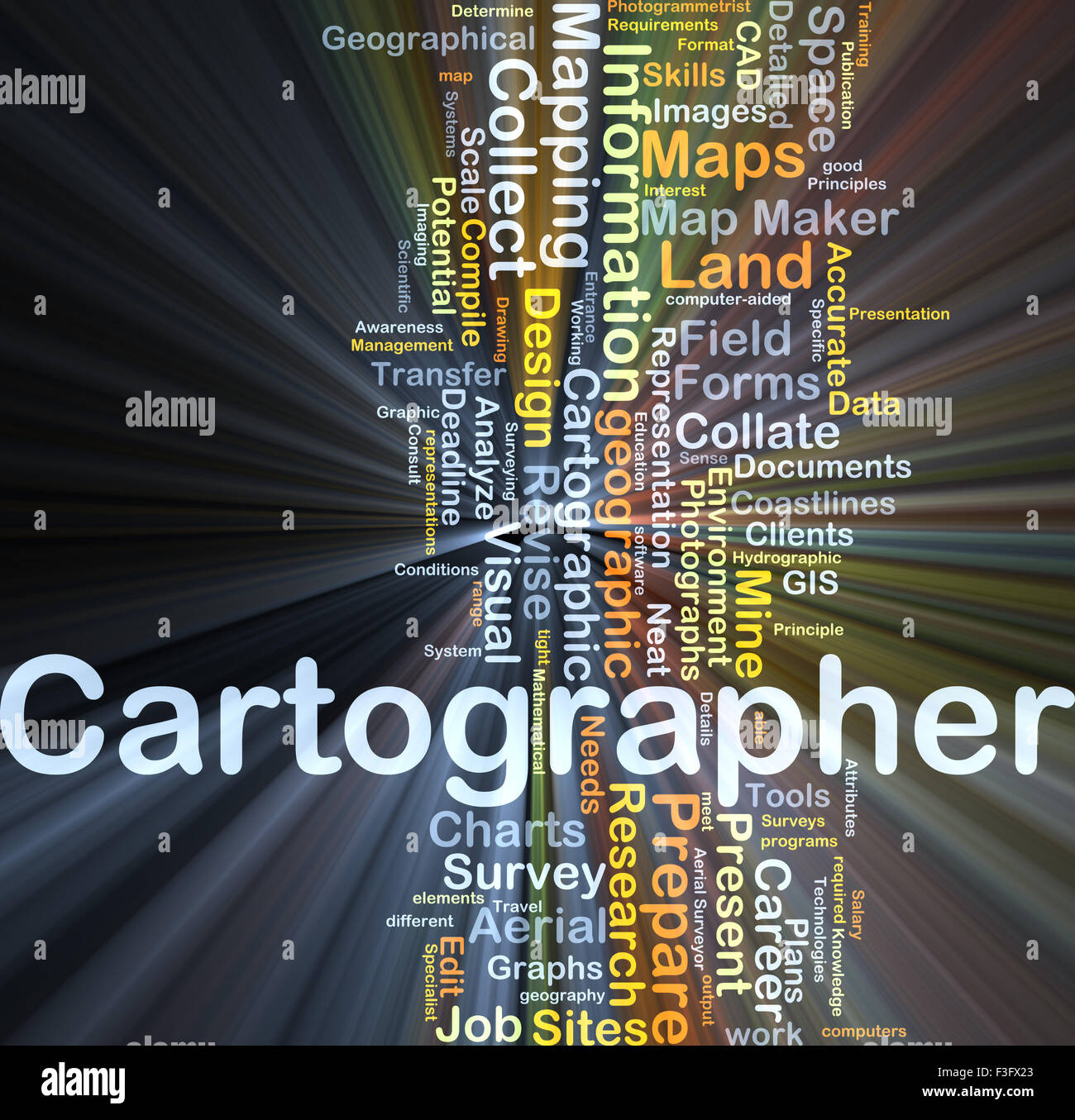 Background concept wordcloud illustration of cartographer glowing light ...