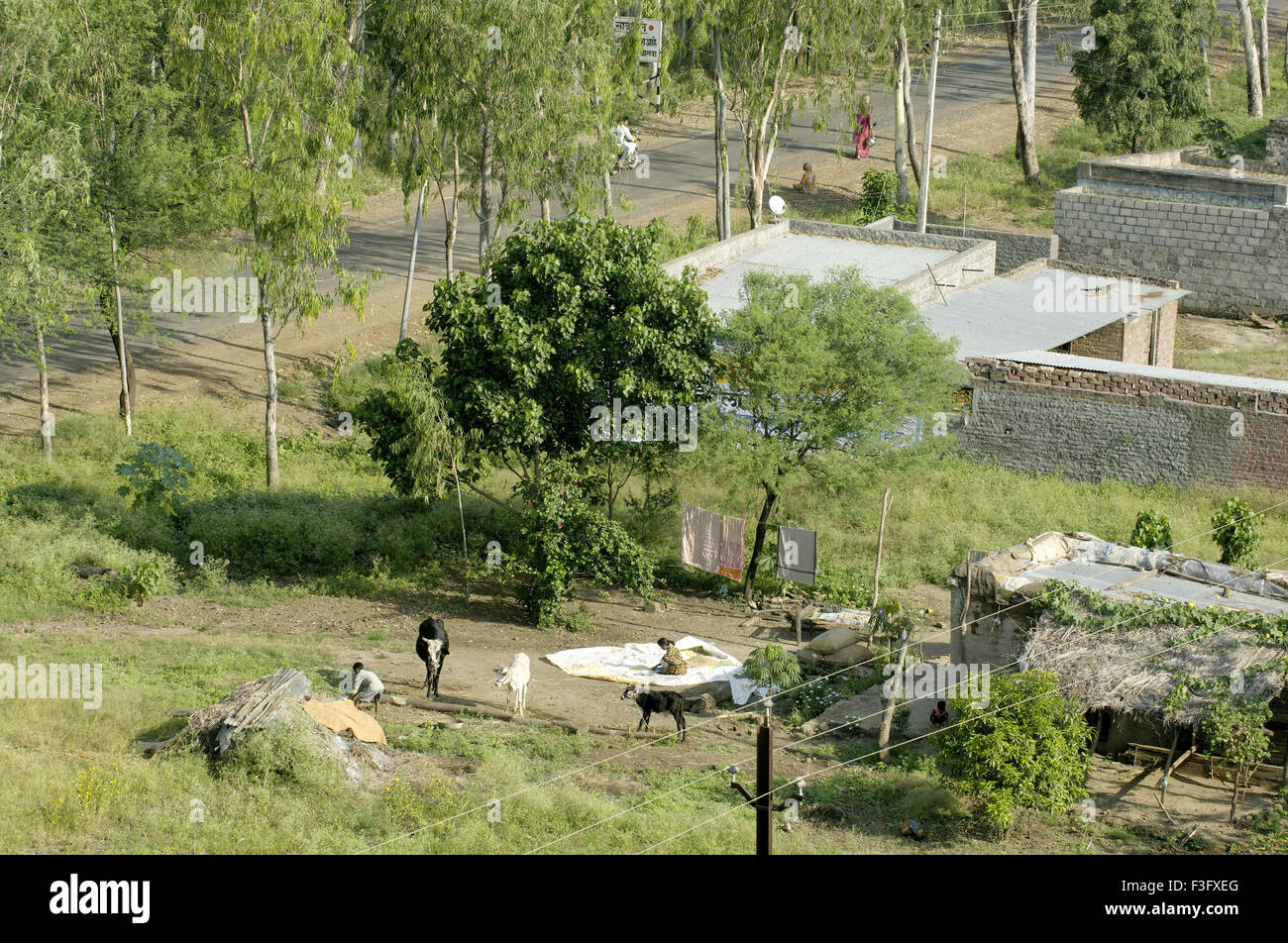 View of a farmer's house from the top of water tank at Ralegan Siddhi ...
