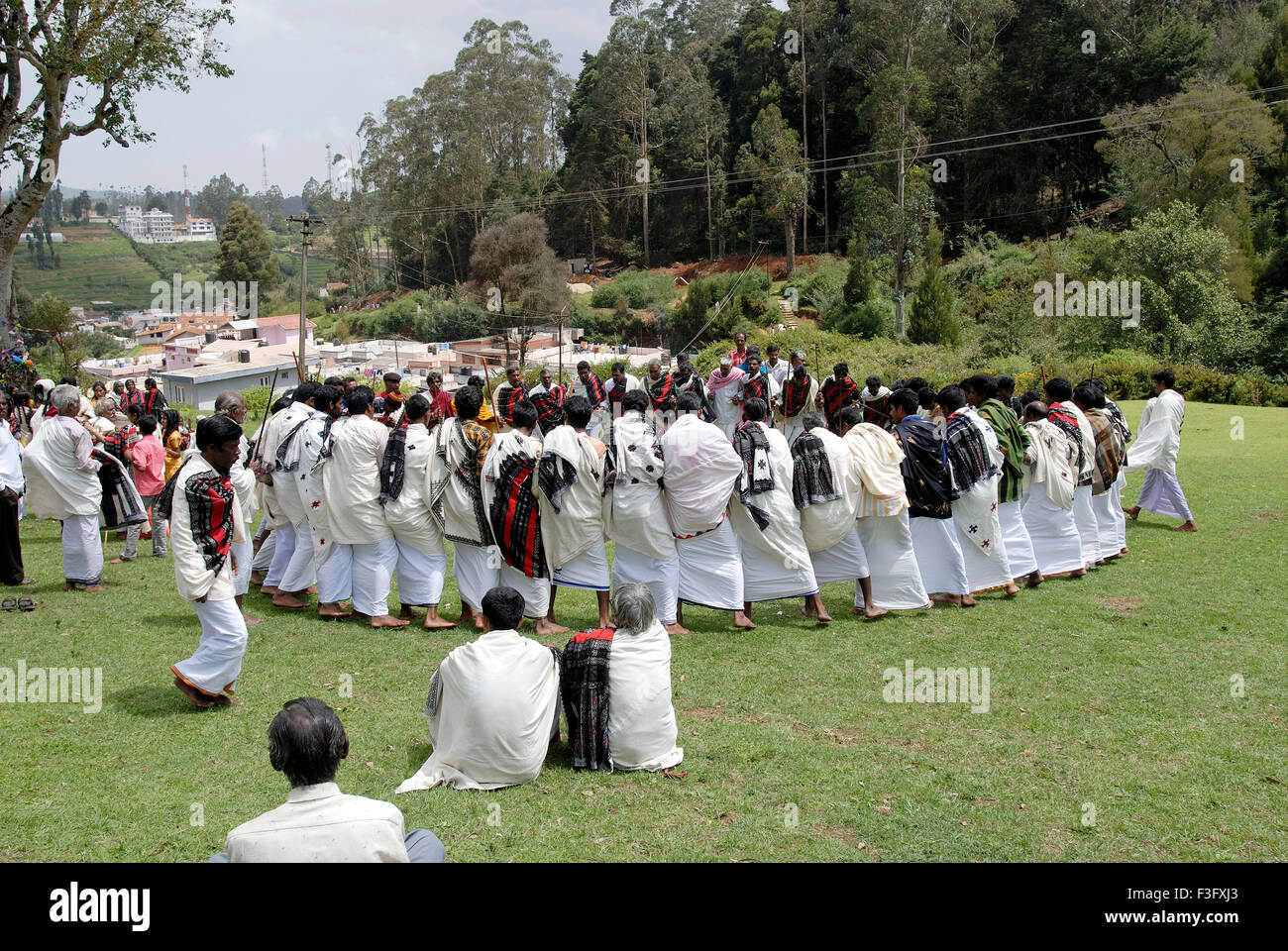 Toda men sang and danced in a circle during Toda wedding ; Nilgiris ...