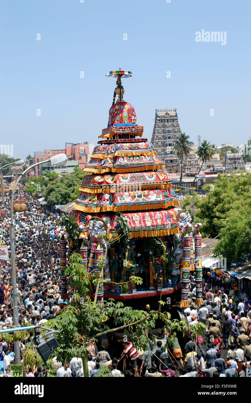 Temple chariot procession during Kapaleswara Shiva temple festival in ...