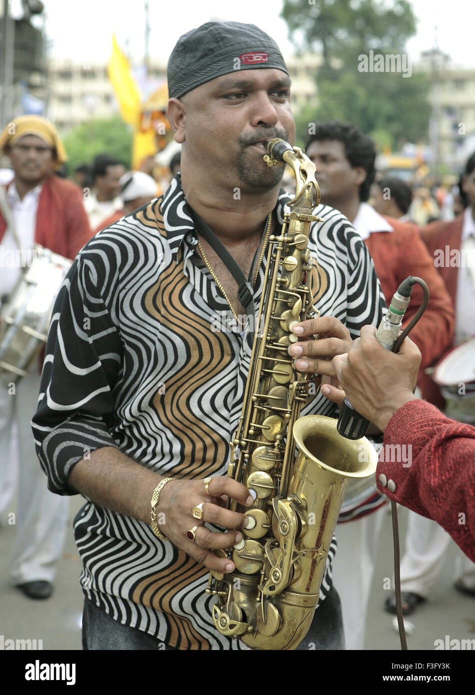 Janmashtami festival Lord Krishna birthday celebration carnival procession musical band musician ...