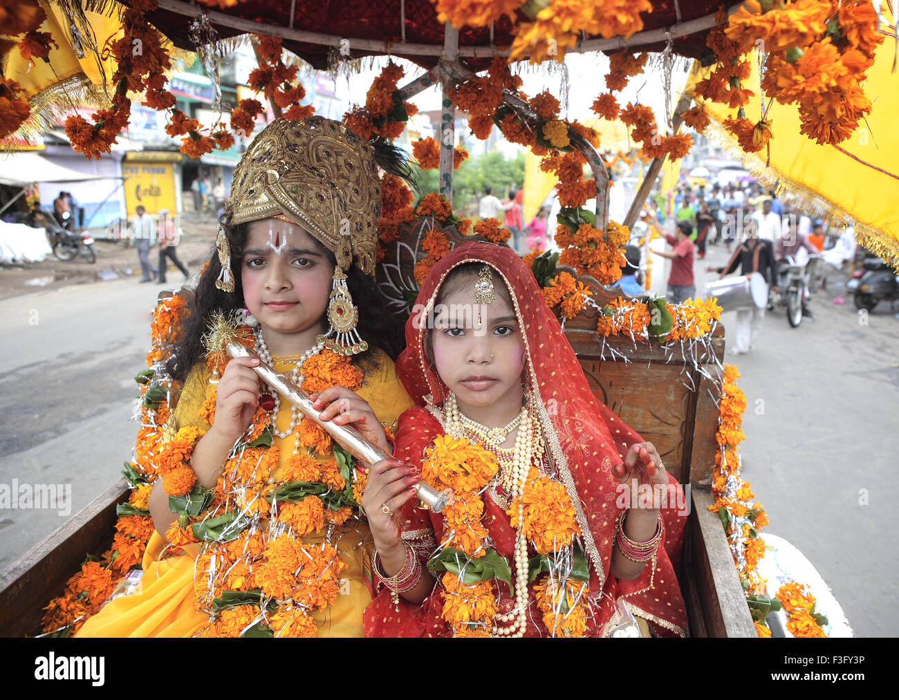 Janmashtami festival Lord Krishna birthday celebration carnival procession children Krishna ...
