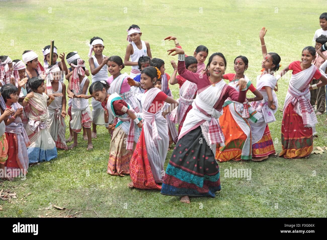 Assami young girls and boys celebrating Bihu festival ; Assam ; India ...