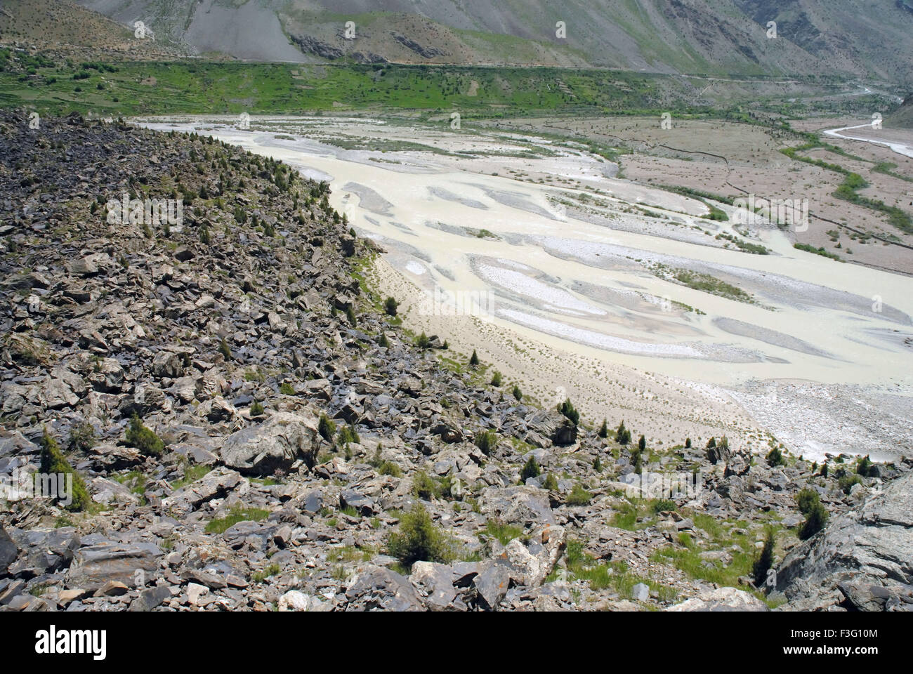 Bhaga river ; Bhaga valley ; Keylong ; Himachal Pradesh ; India ; Asia ...