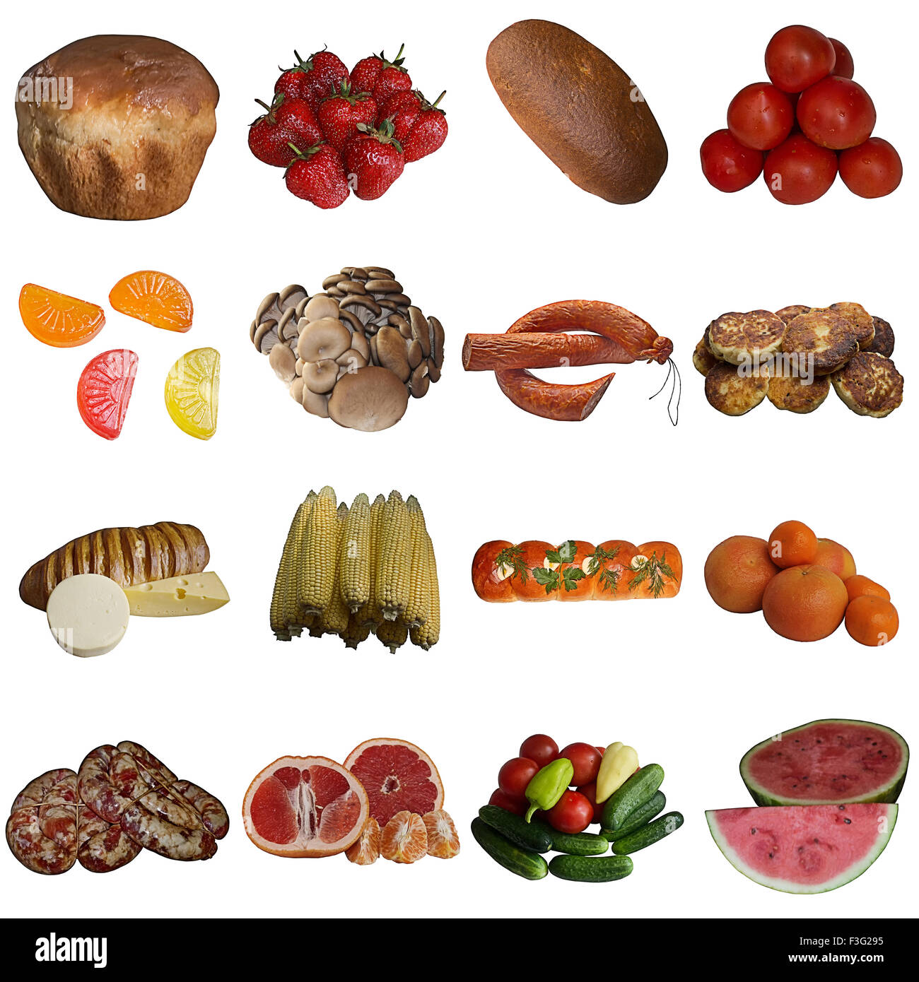 Collection, Food, fruit, group, ingredient, Isolated, Salame, Sausage ...