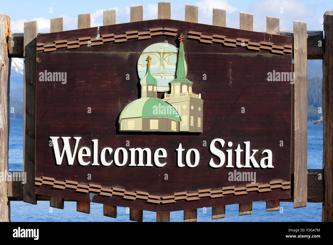 Sign board ; Sitka ; Alaska ; U.S.A. United States of America Stock ...