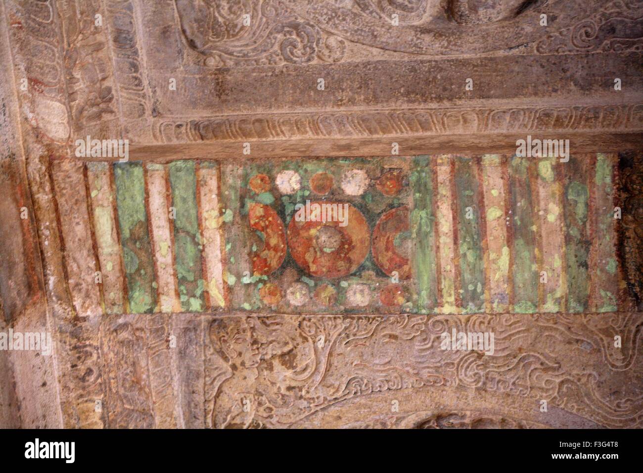 Badami ; Chalukya ; Cave 3 Dedicated To Vishnu ; Ceiling Painting Rock ...