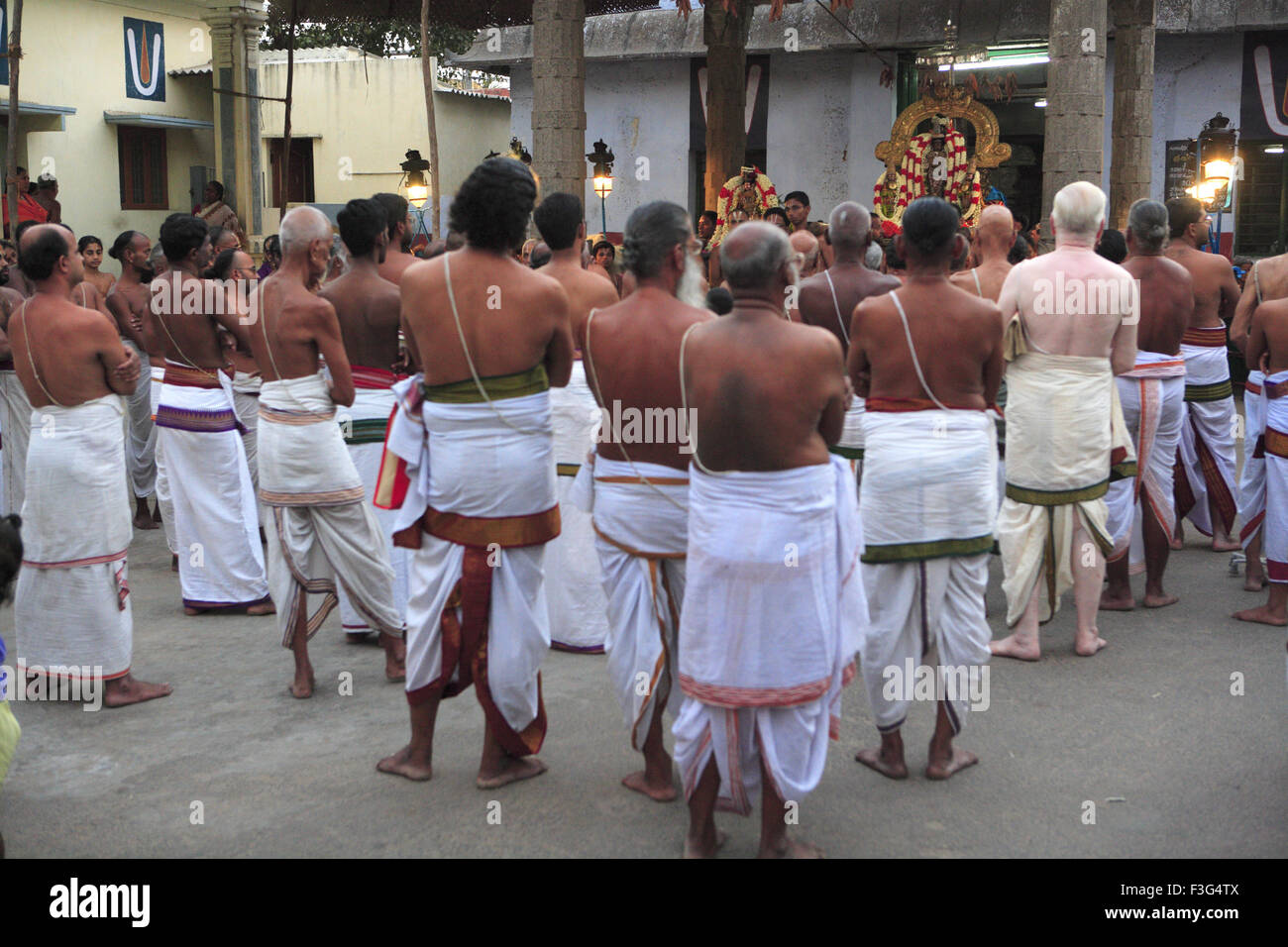 Vaishnav devotees in procession of god ; District Kanchipuram ; Tamil ...