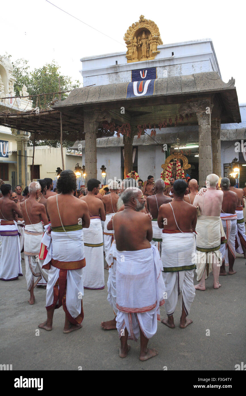 Vaishnav devotees in procession of god ; District Kanchipuram ; Tamil ...