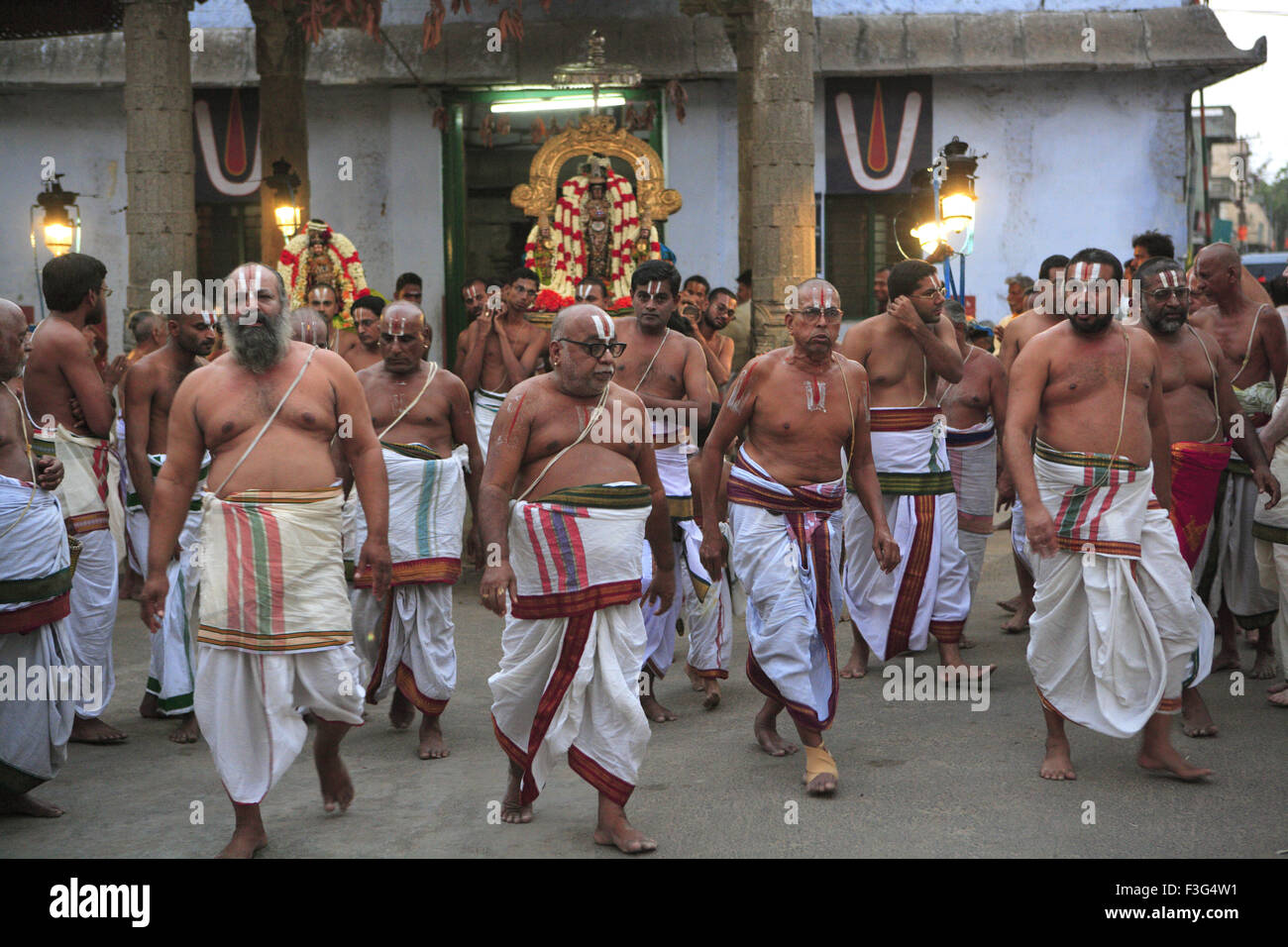 Vaishnav devotees in procession of god ; District Kanchipuram ; Tamil ...