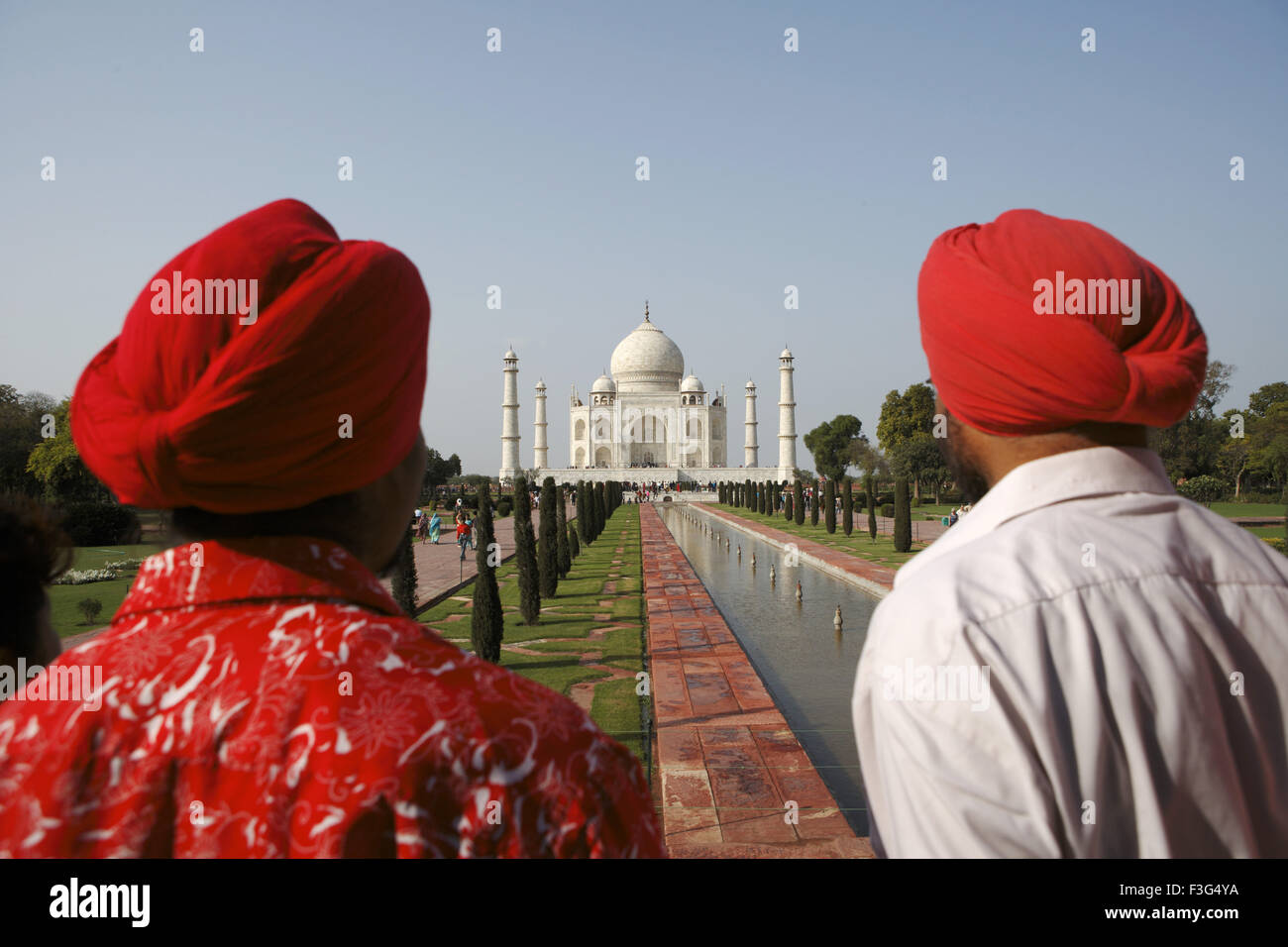 Two Sikh brothers viewing at Taj Mahal Seventh Wonders Yamuna river ...
