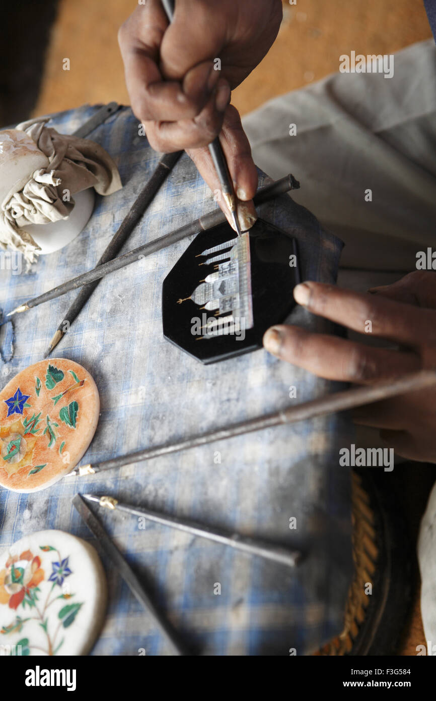 Man doing marble inlay work ; Agra; Uttar Pradesh; India Stock Photo ...