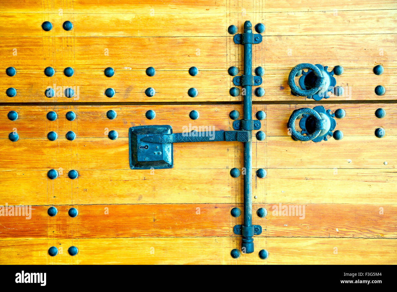 brown morocco in africa the old wood facade home and rusty safe padlock ...