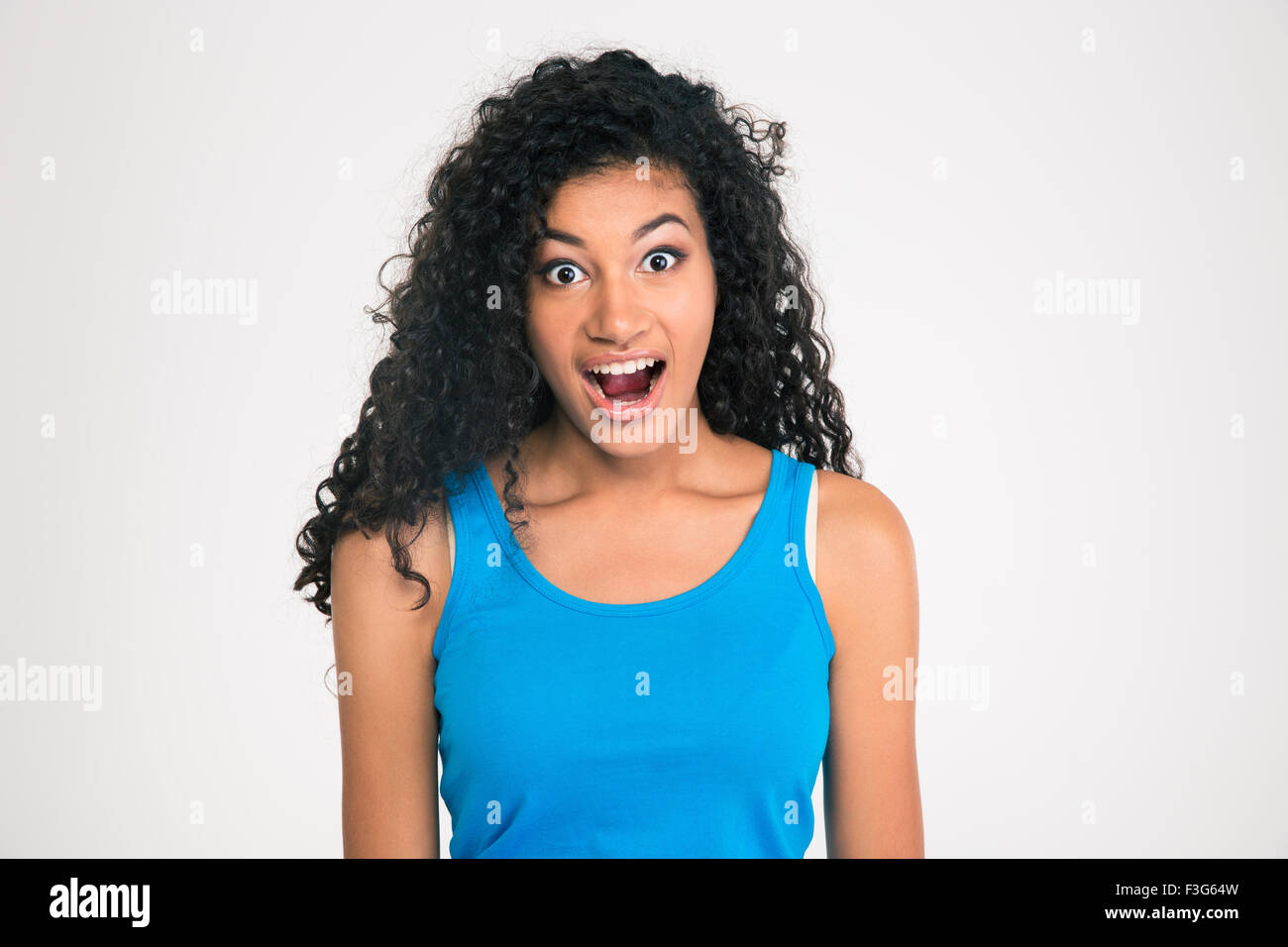 Black woman isolated mouth open hi-res stock photography and images - Alamy